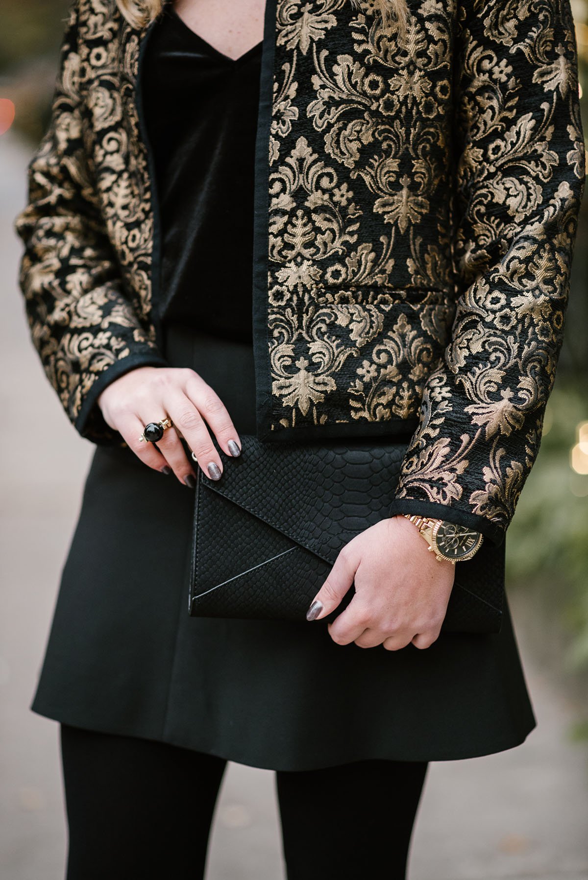 Two Ways to Style a Black & Gold Jacket — bows & sequins